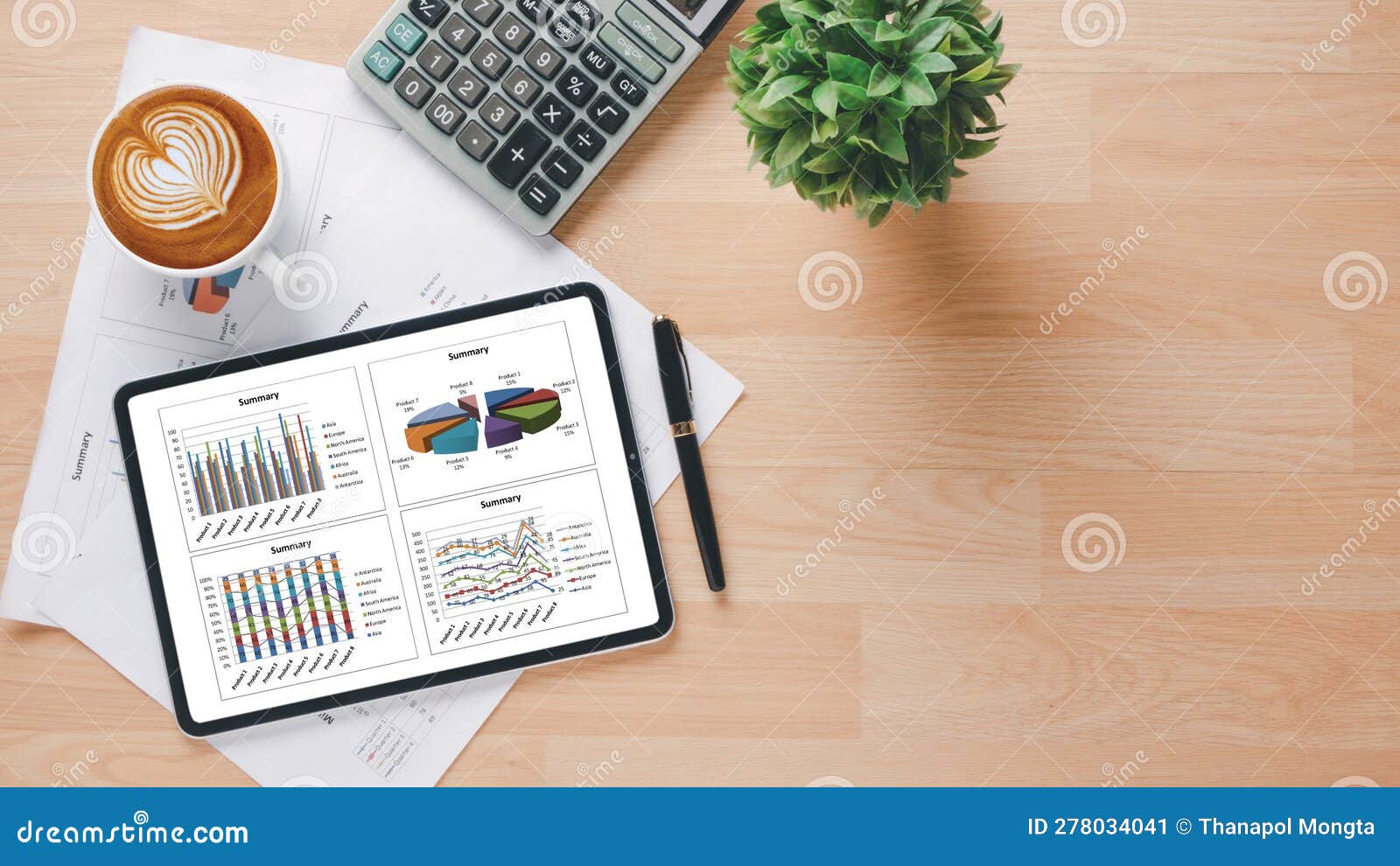 Tablet with Charts and Reports on Office Desk Workplace. Stock Image ...
