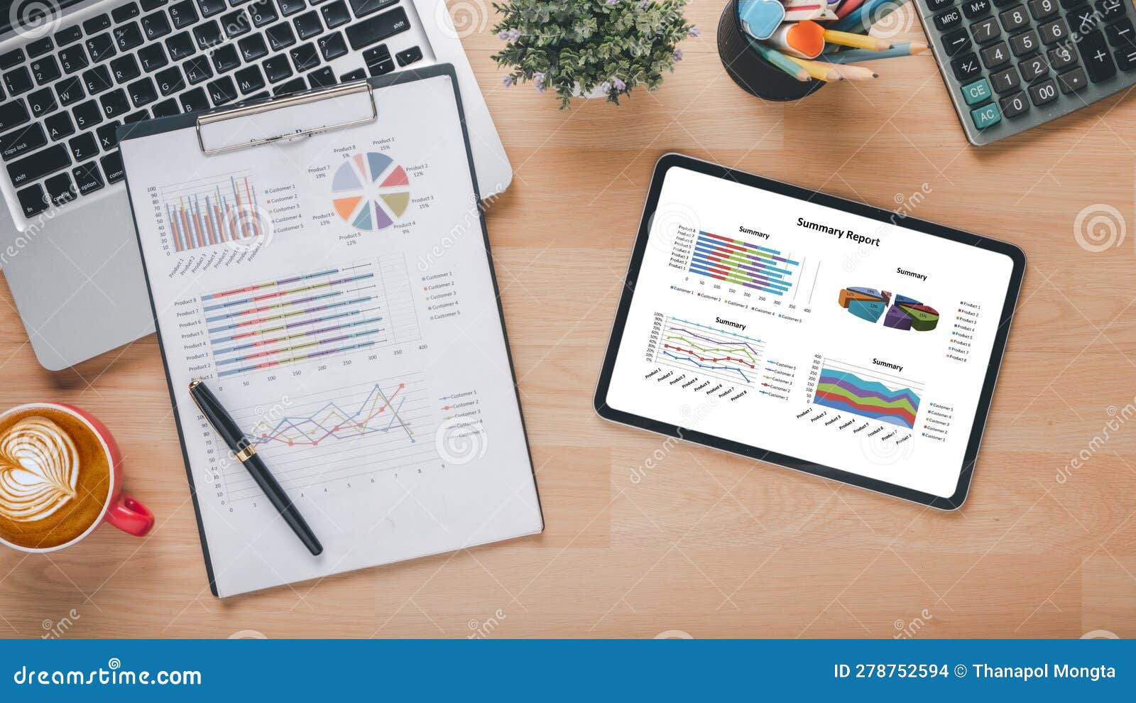 Tablet with Charts and Reports on Office Desk Workplace. Stock Photo ...