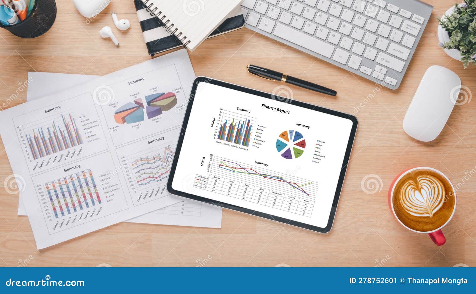 Tablet with Charts and Reports on Office Desk Workplace Stock Image ...