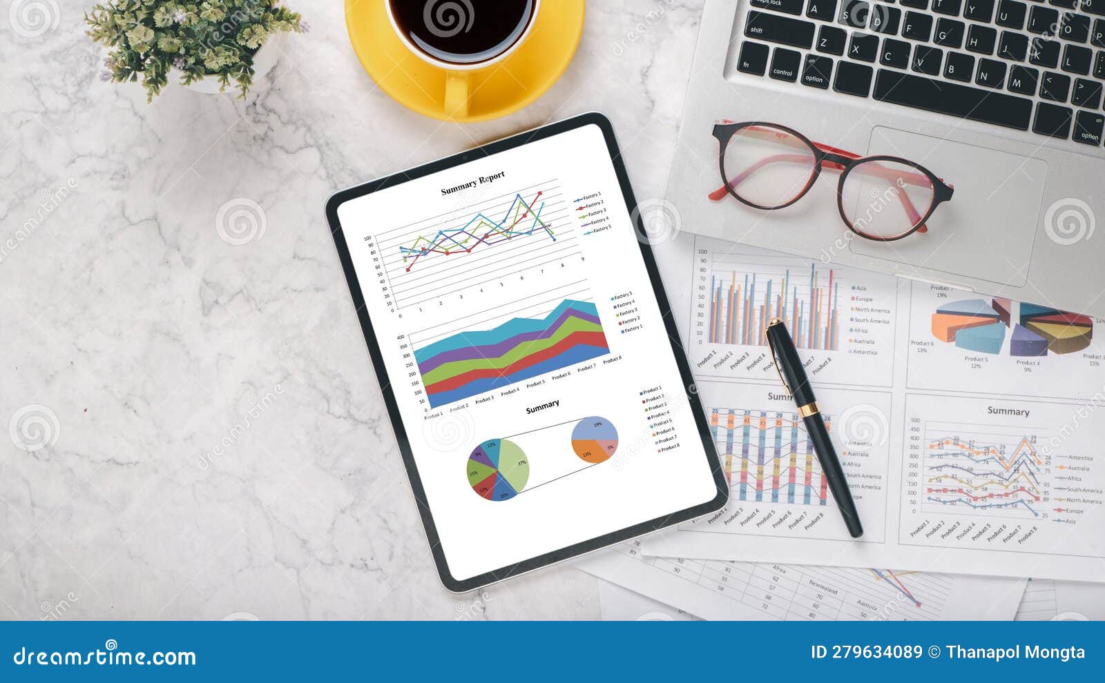 Tablet with Charts and Reports on Office Desk Workplace. Stock Image ...