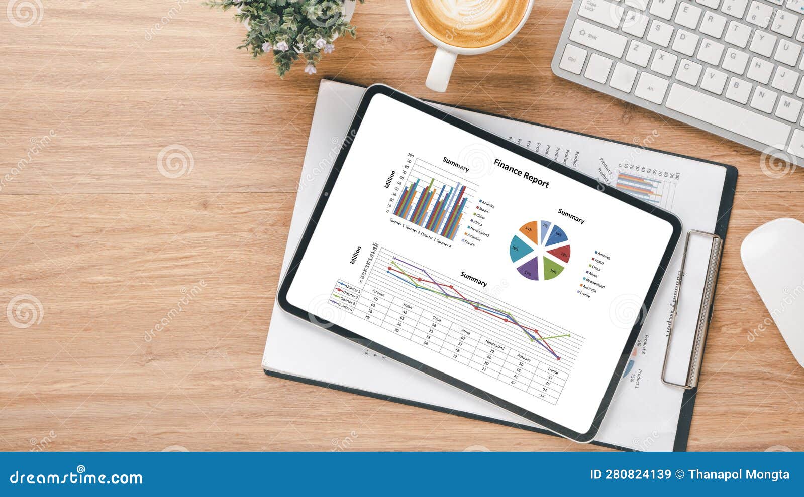 Tablet with Charts and Reports on Office Desk Workplace. Stock Image ...