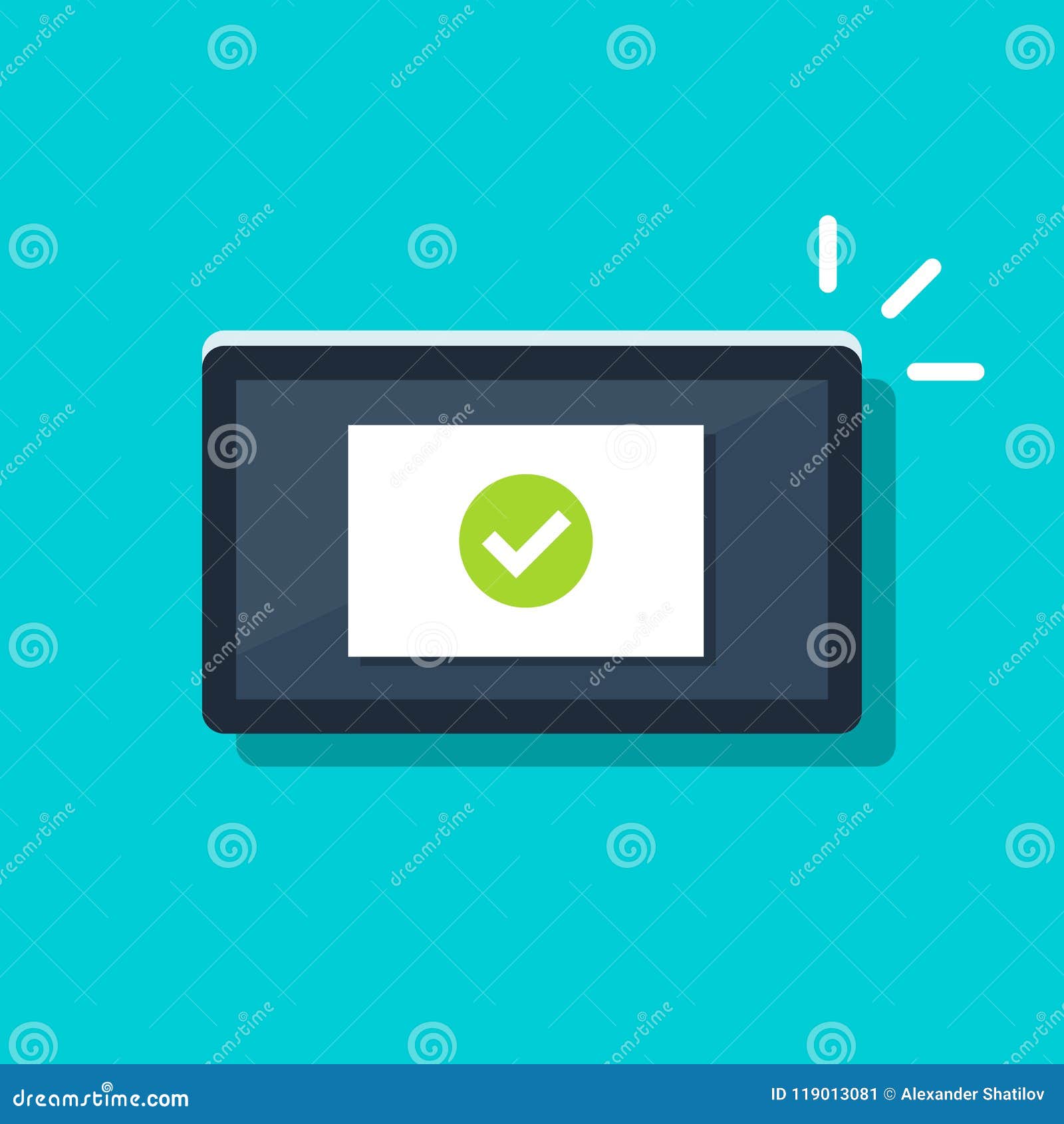 Tablet with Checkmark or Tick Notification Vector Illustration, Flat ...