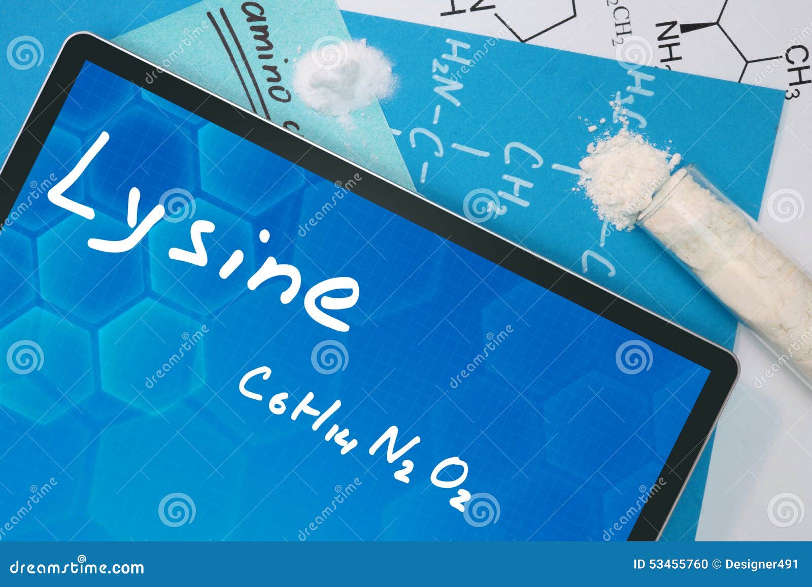 Tablet with the Chemical Formula of Lysine . Stock Photo - Image of ...