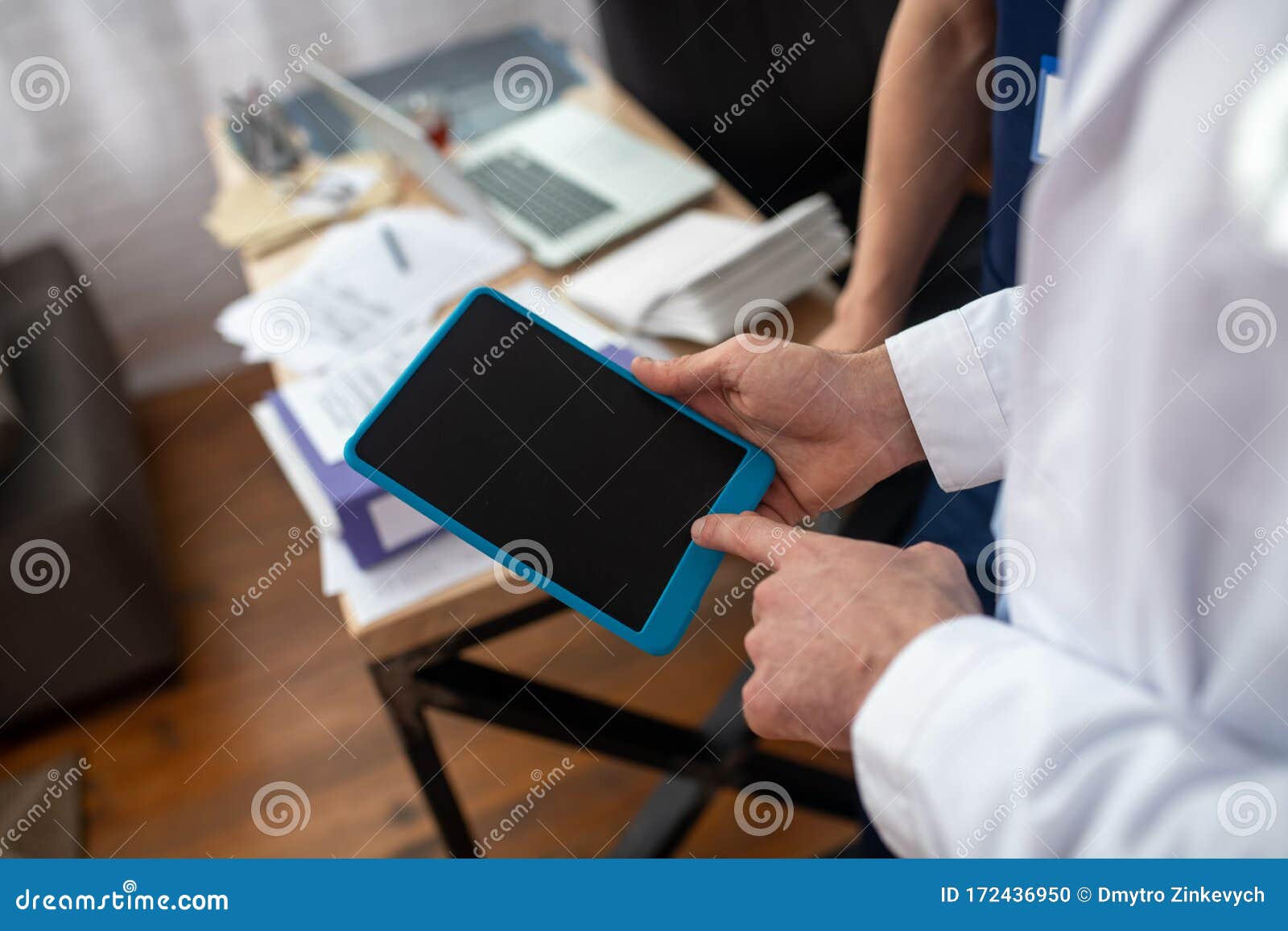 Close Up Picture of Mans Hands Holding a Tablet Stock Photo - Image of ...