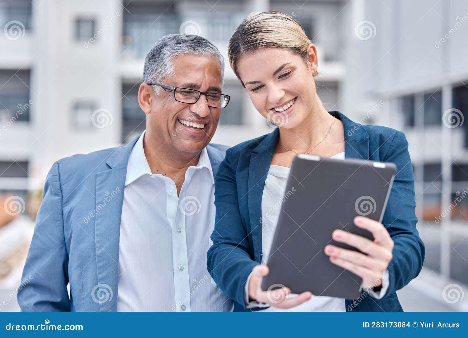 Tablet, Collaboration and a Business Team Working Together while Doing ...