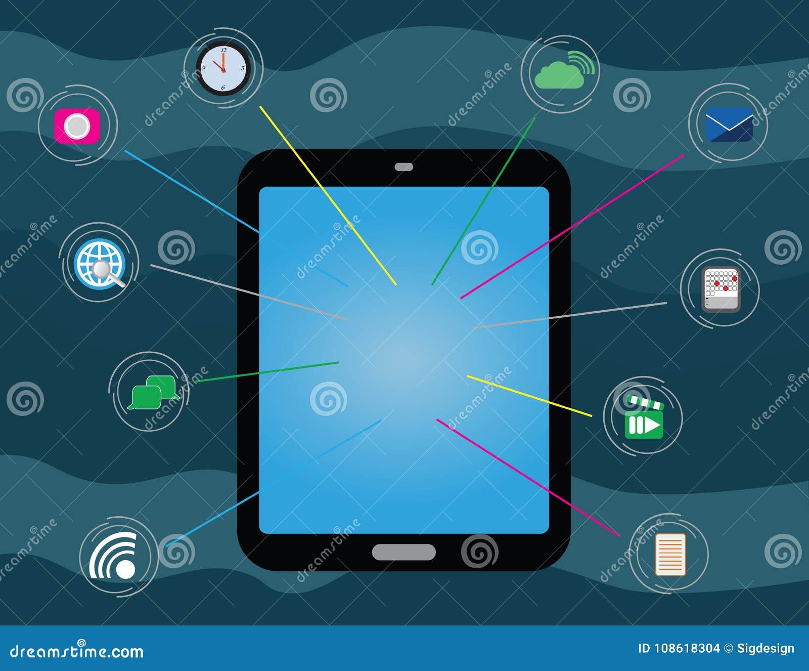 Tablet with Communication and Web App Icons Stock Vector - Illustration ...