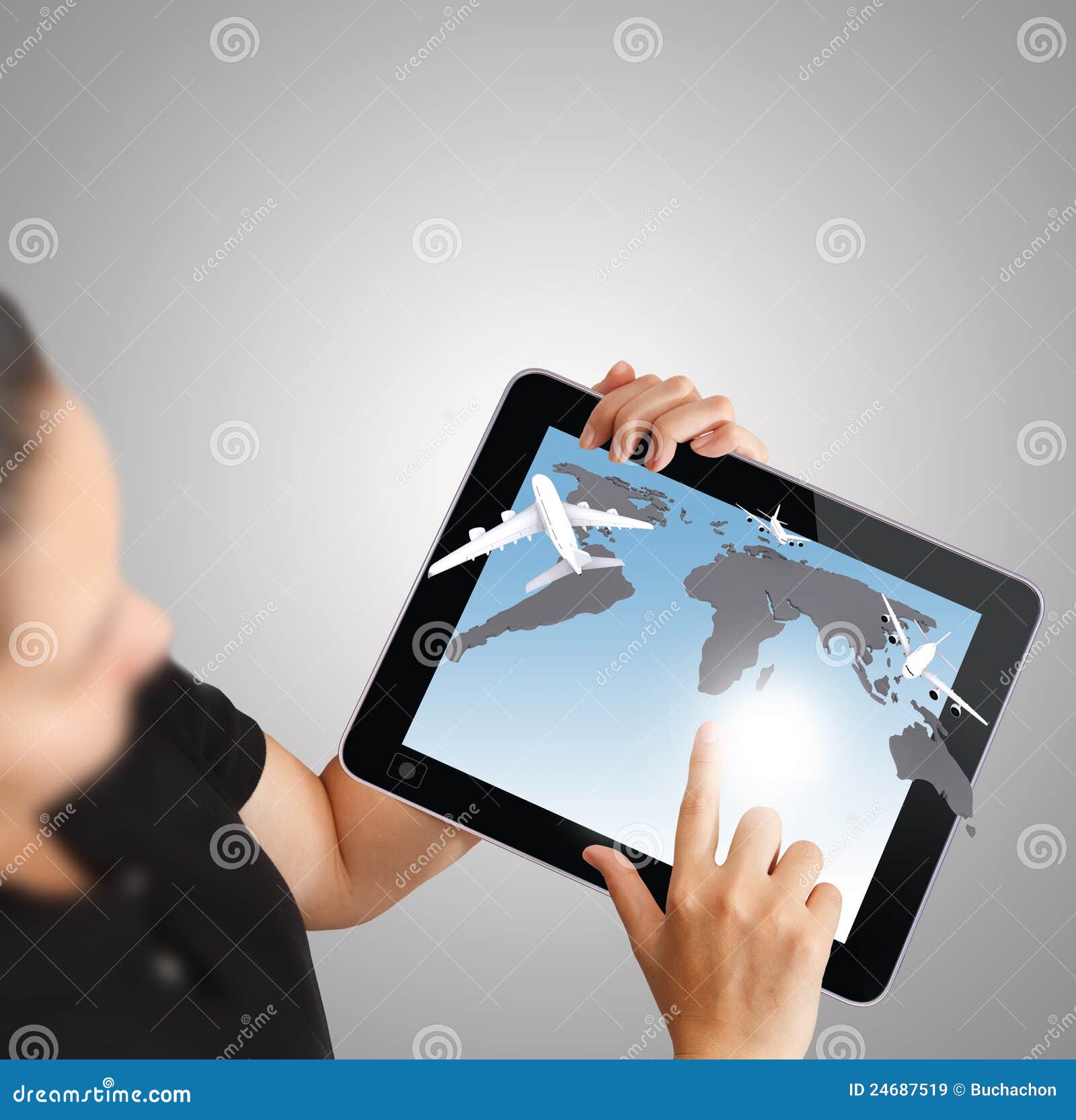 Tablet Computer with Aircraft As Concept Stock Image - Image of ...