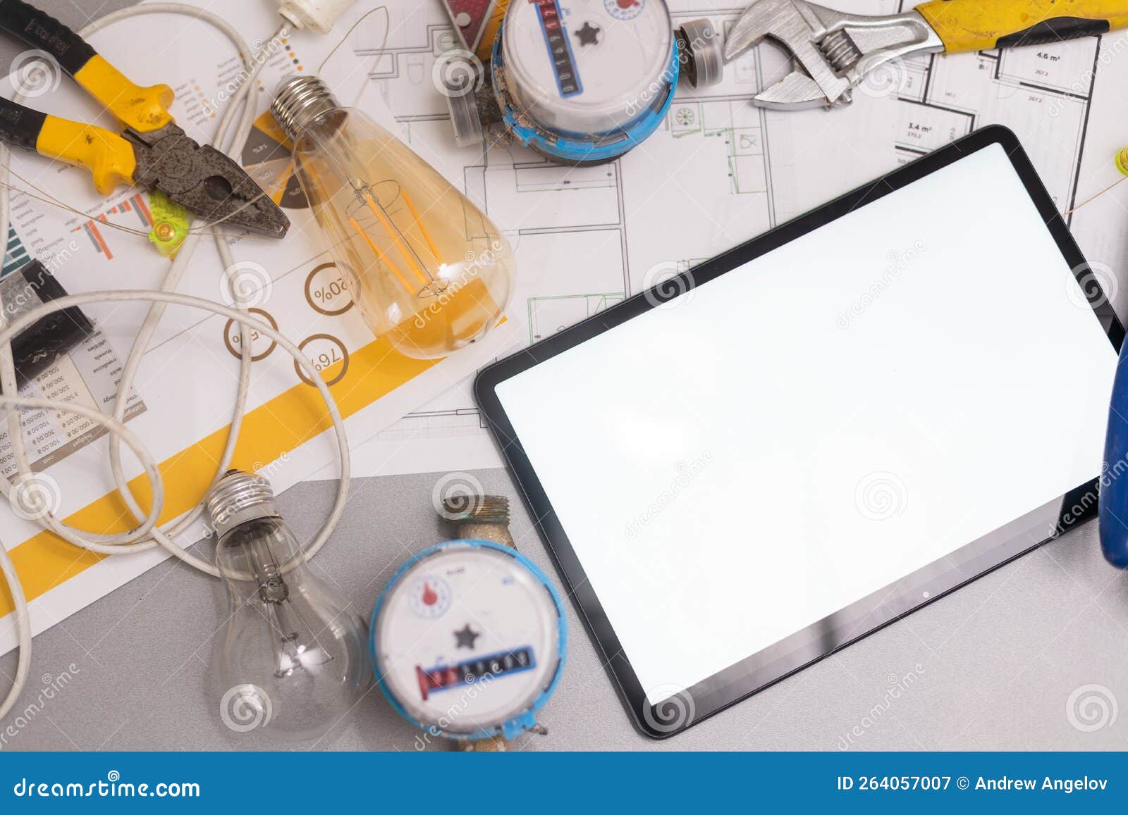 Tablet Computer with Architecture and Construction Tools and Blueprints ...