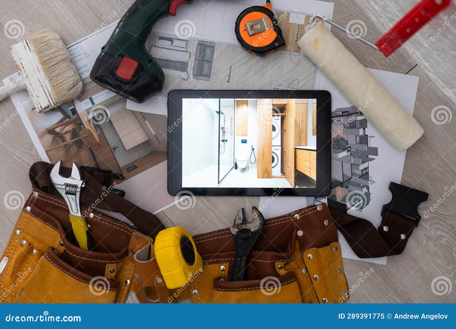 Tablet Computer with Architecture and Construction Tools and Blueprints ...