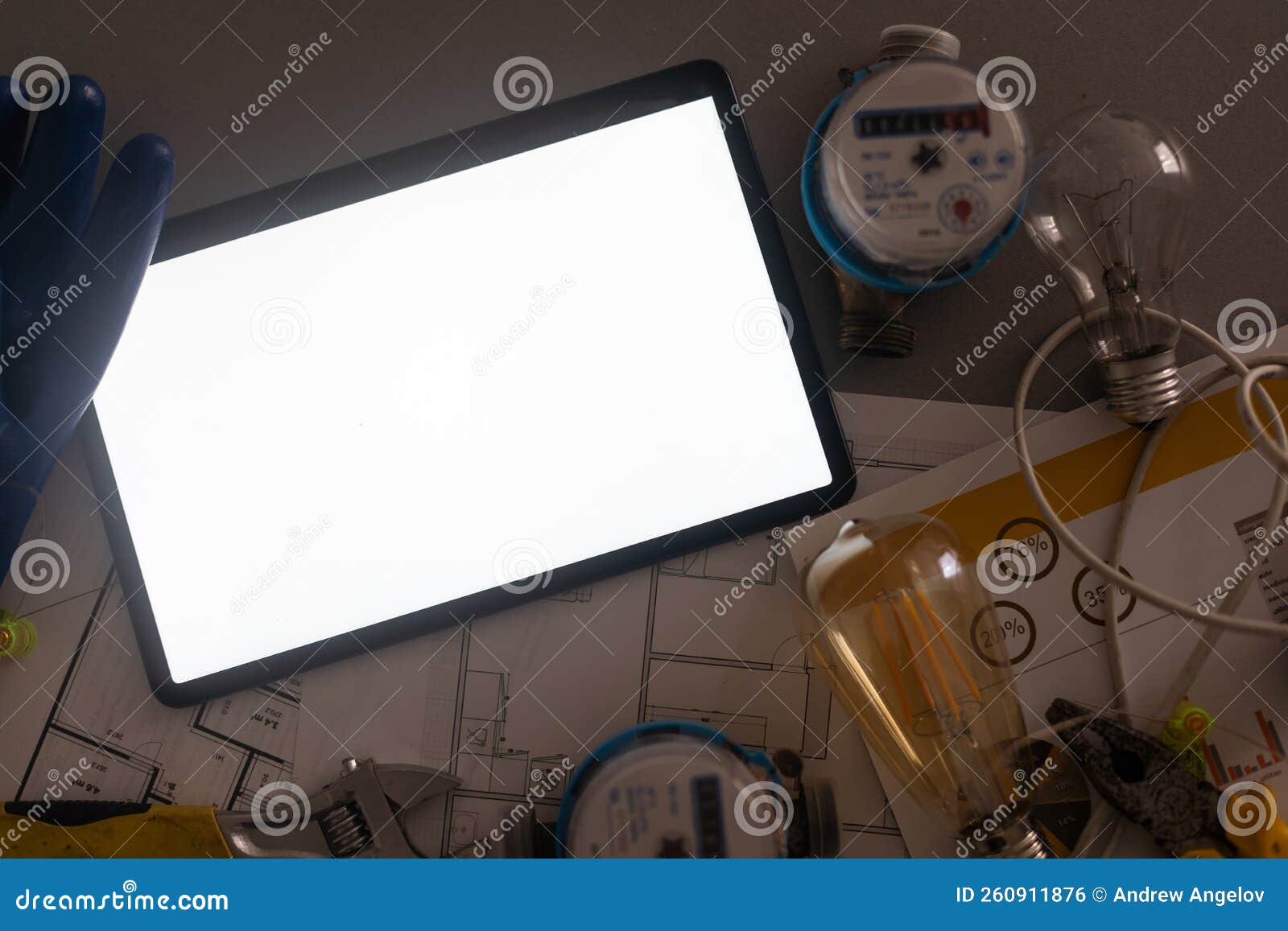 Tablet Computer with Architecture and Construction Tools and Blueprints ...