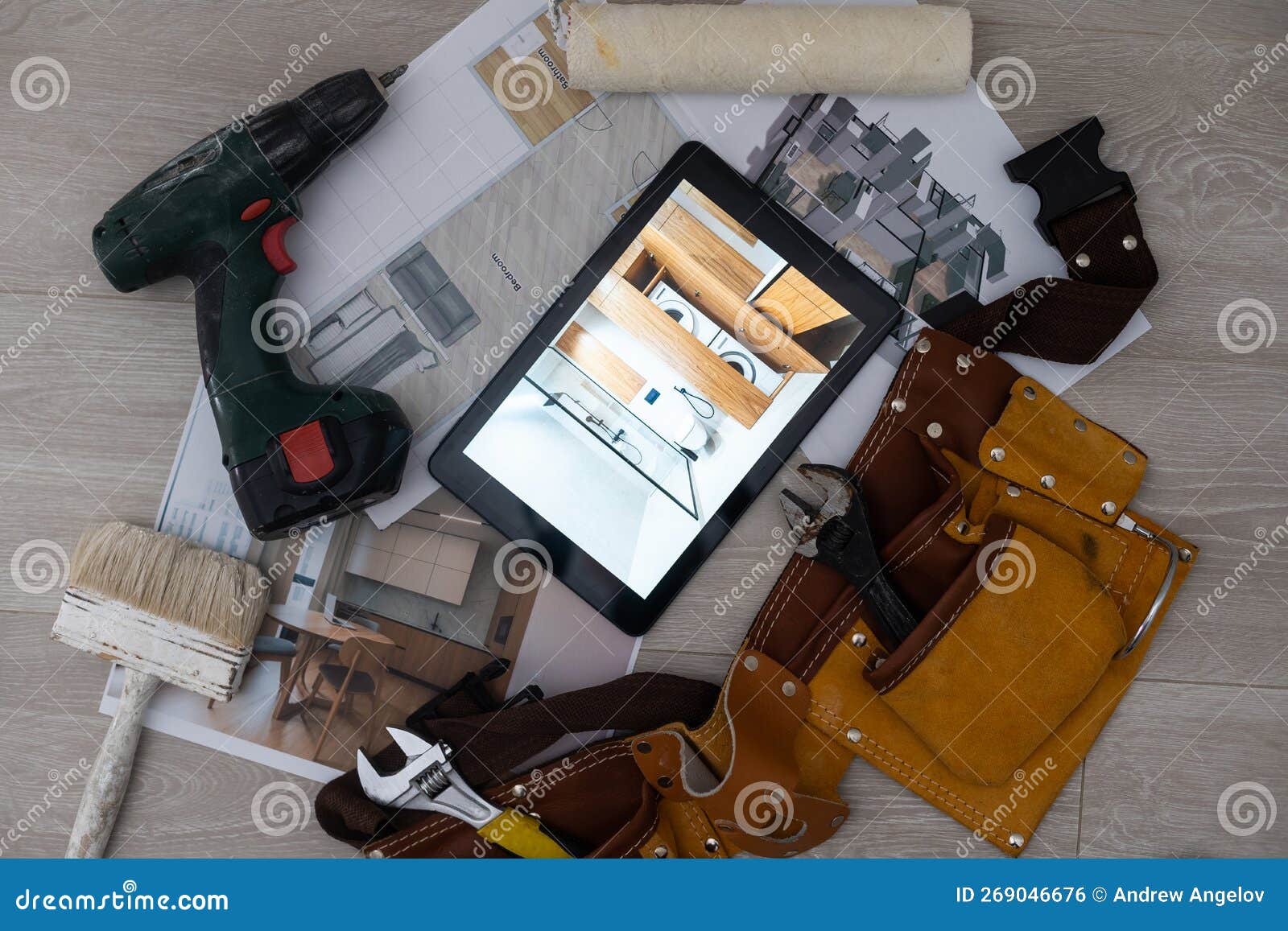 Tablet Computer with Architecture and Construction Tools and Blueprints ...