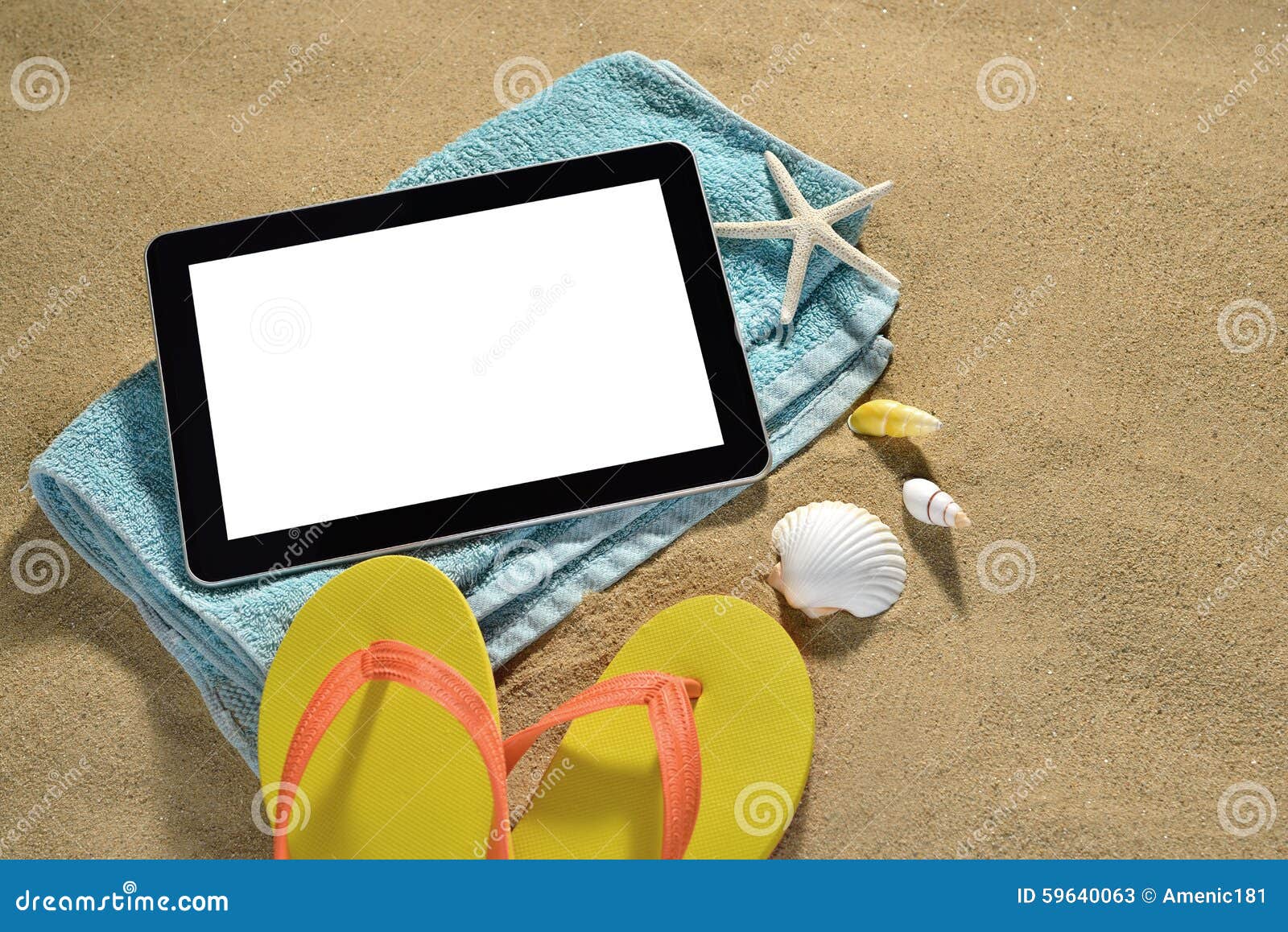 Tablet Computer on the Beach Stock Image - Image of caribbean, screen ...