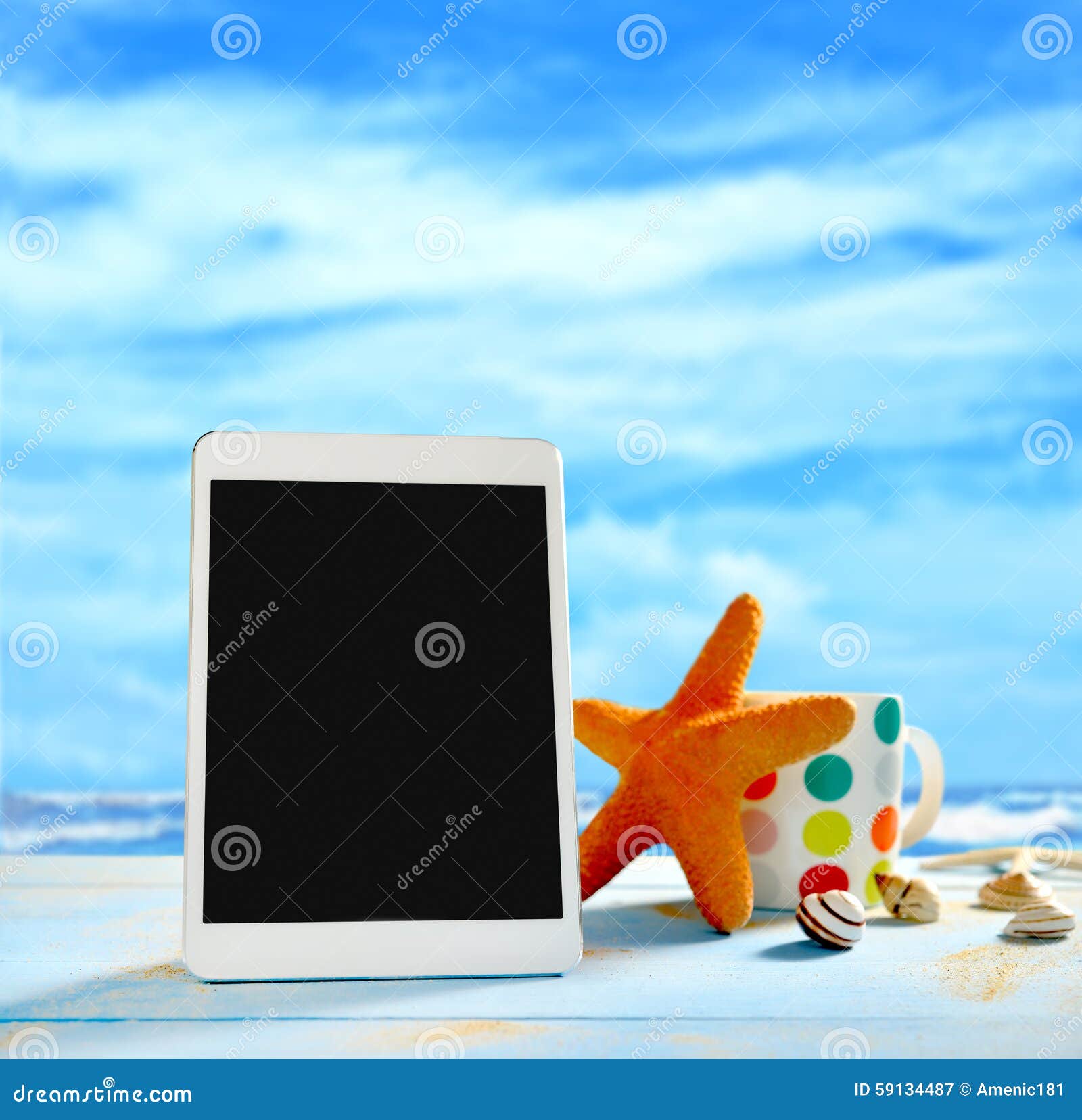 Tablet Computer on the Beach Stock Image - Image of blank, summer: 59134487