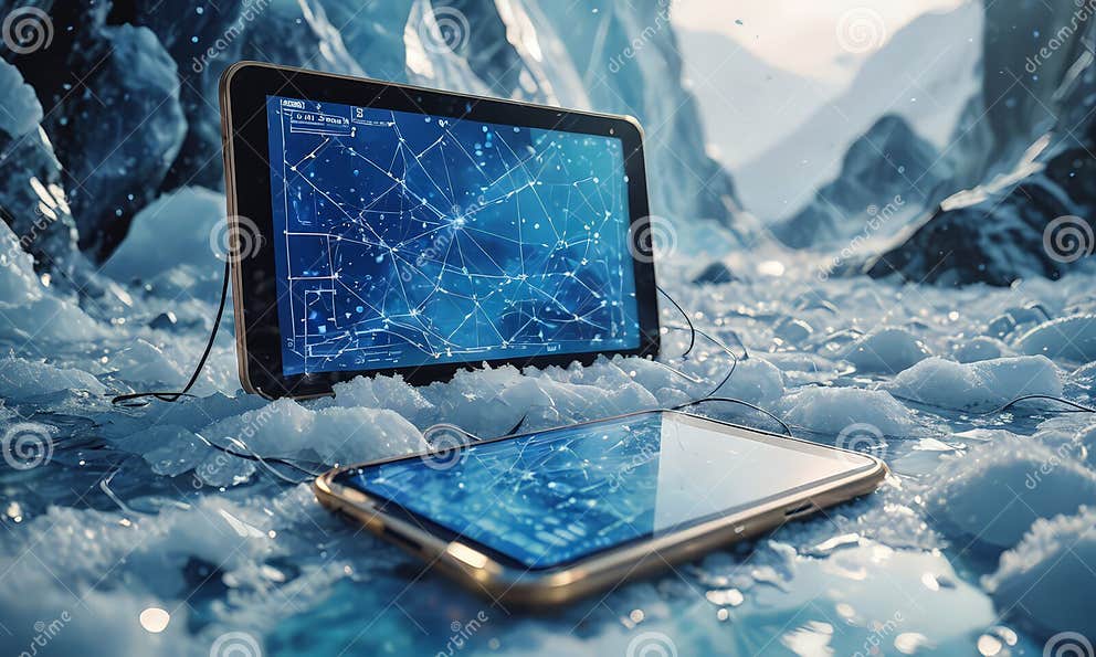 Tablet Computer with Blue Screen on Top it Stock Illustration ...