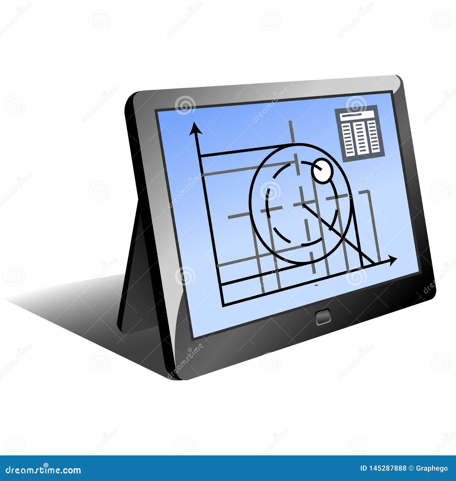 Tablet Computer with Blueprint Icon Stock Illustration - Illustration ...