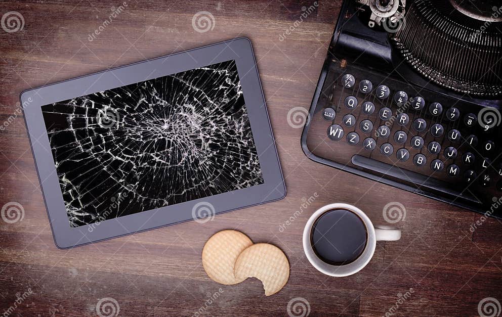 Tablet Computer with Broken Glass Stock Image - Image of coffee, crash ...