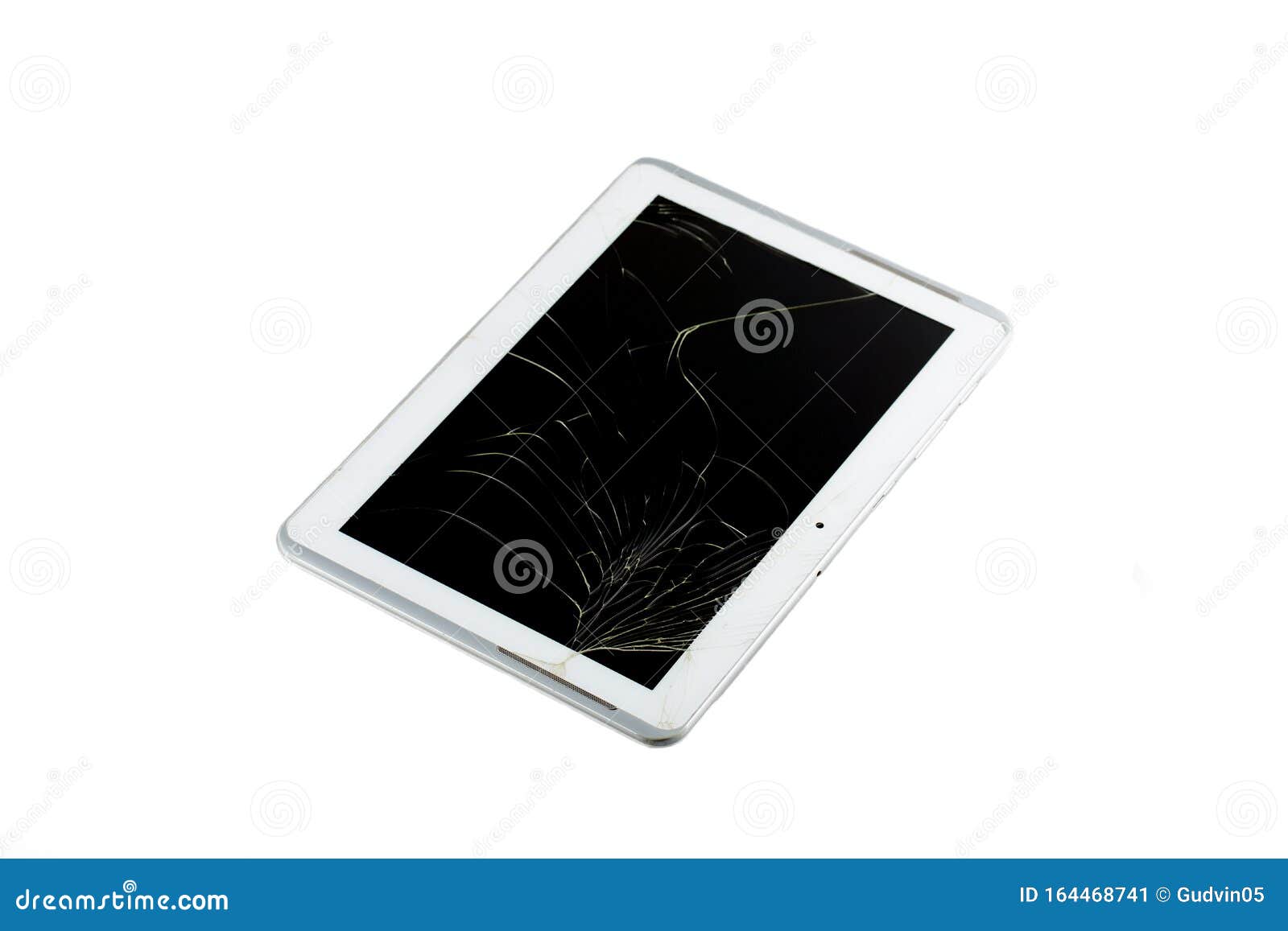 Tablet Computer with Broken Glass Screen Isolated on White Background ...