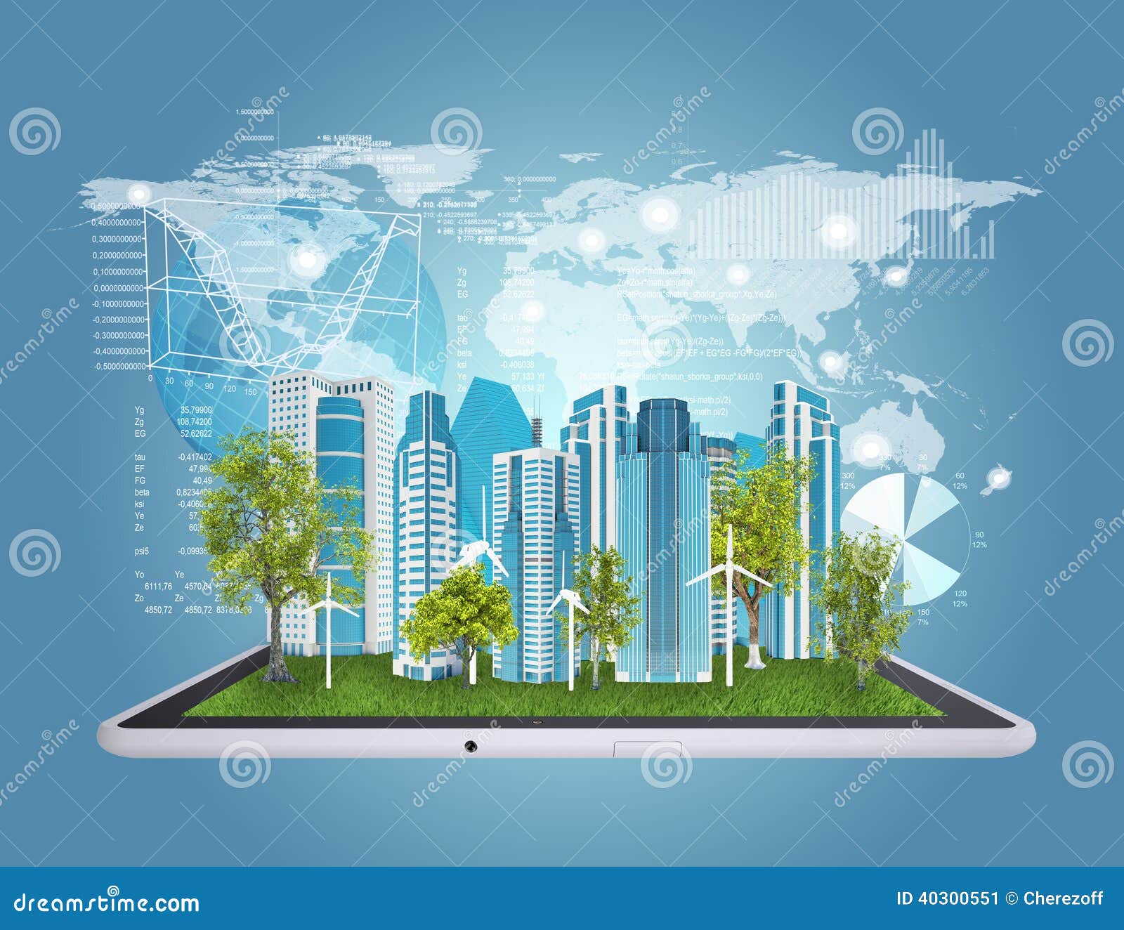 Tablet Computer and City of Skyscrapers Stock Illustration ...