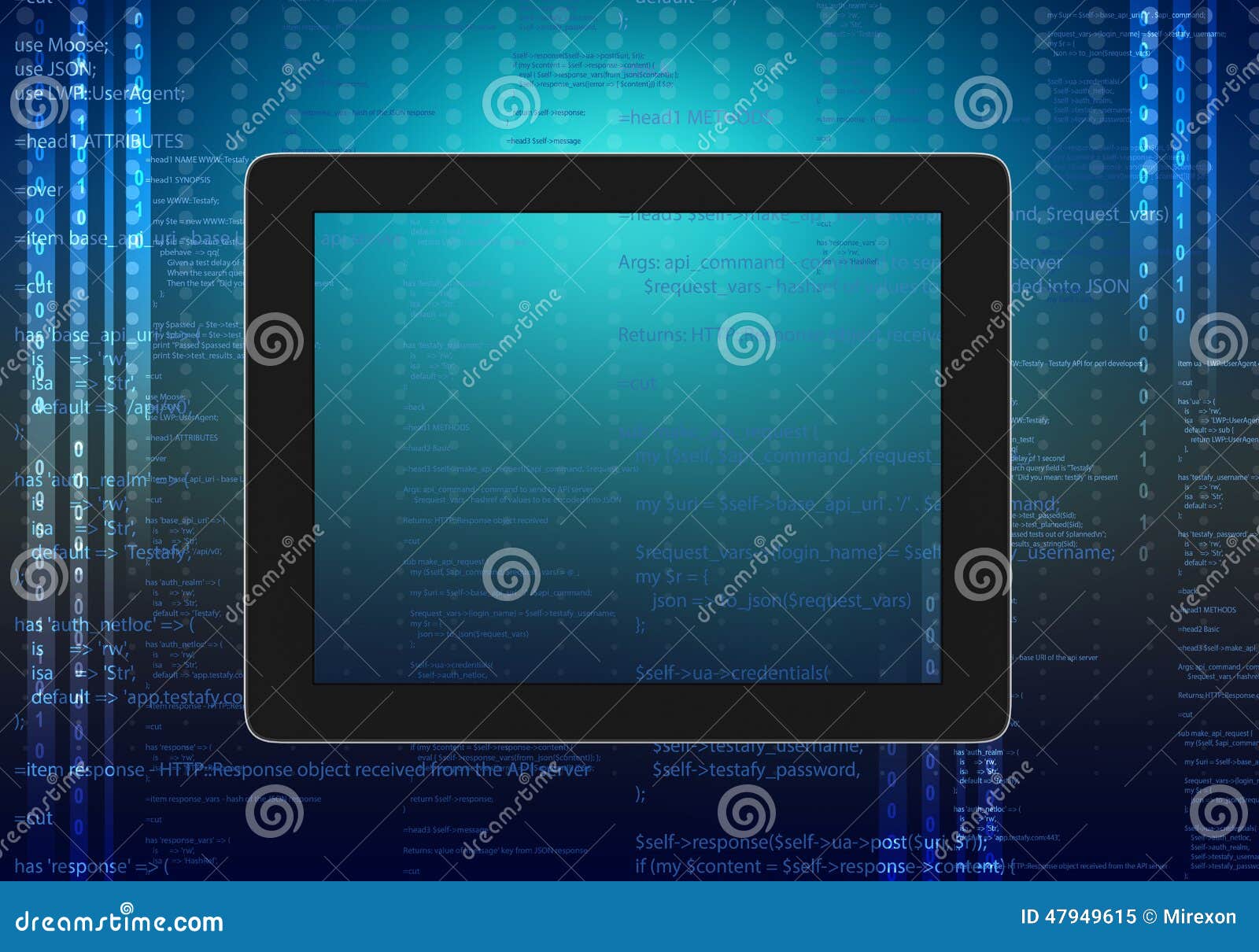 Tablet Computer Code on an Abstract Background. Stock Illustration ...