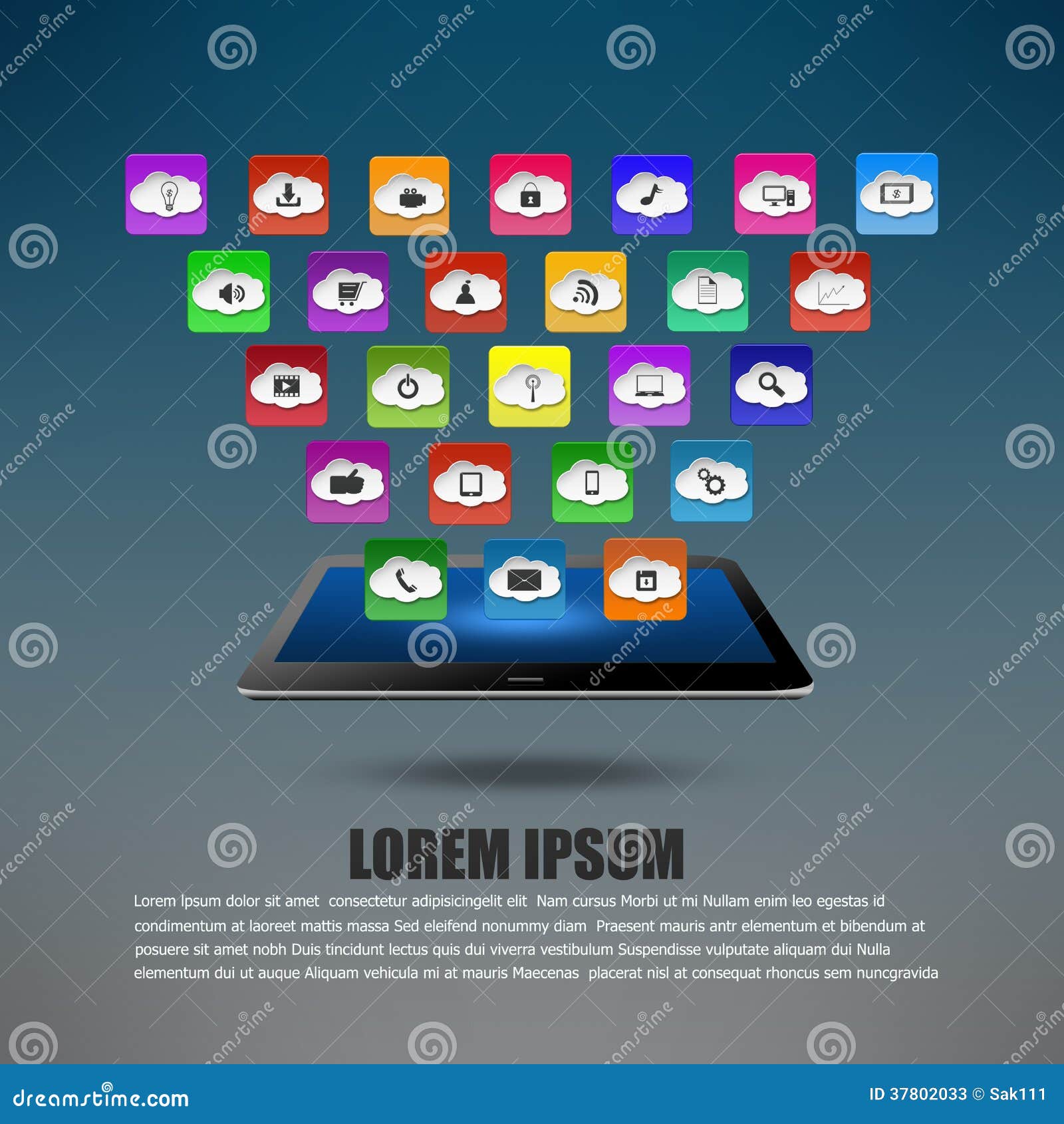 Tablet Computer with Colorful Application Icon Concept Stock ...