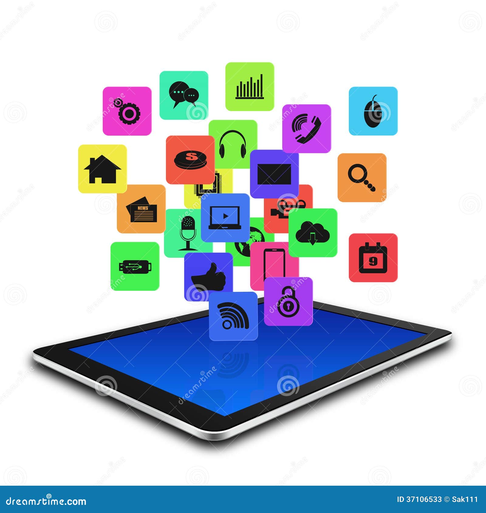 Tablet Computer with Colorful Application Icon ,tablet Illustra Stock ...