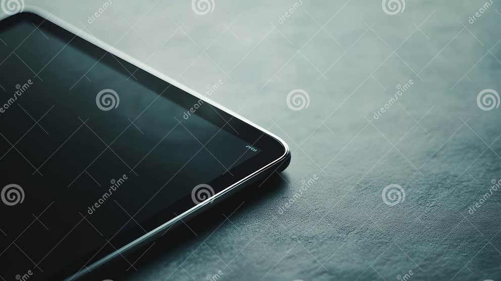 Tablet Computer Displaying Email Notification on Table Surface Stock ...