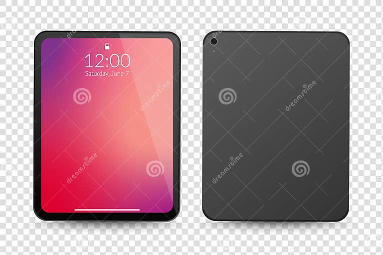 Tablet Computer Front and Back Side. Vector Realistic Mock Up Stock ...