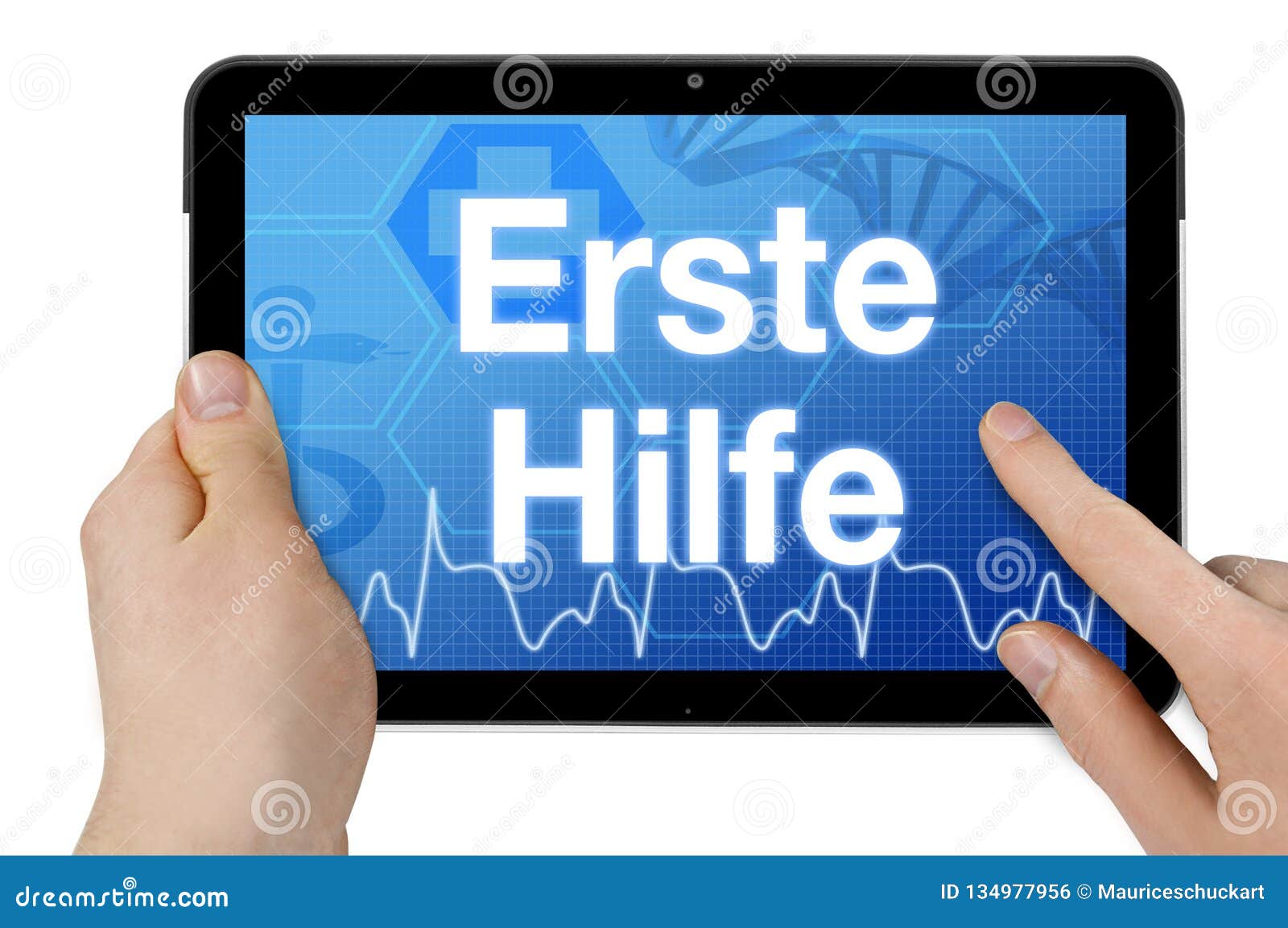 Tablet Computer with the German Word for First Aid - Erste Hilfe Stock ...