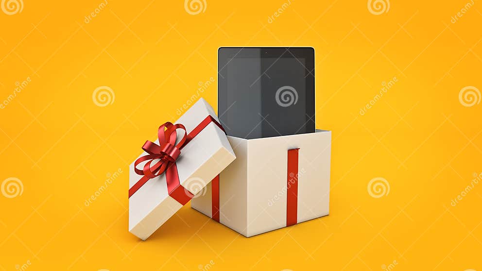 Tablet Computer. Gift Box Concept Stock Illustration - Illustration of ...