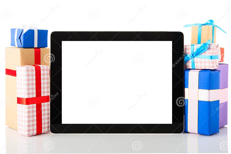 Tablet computer gift boxes stock photo. Image of background - 27726678