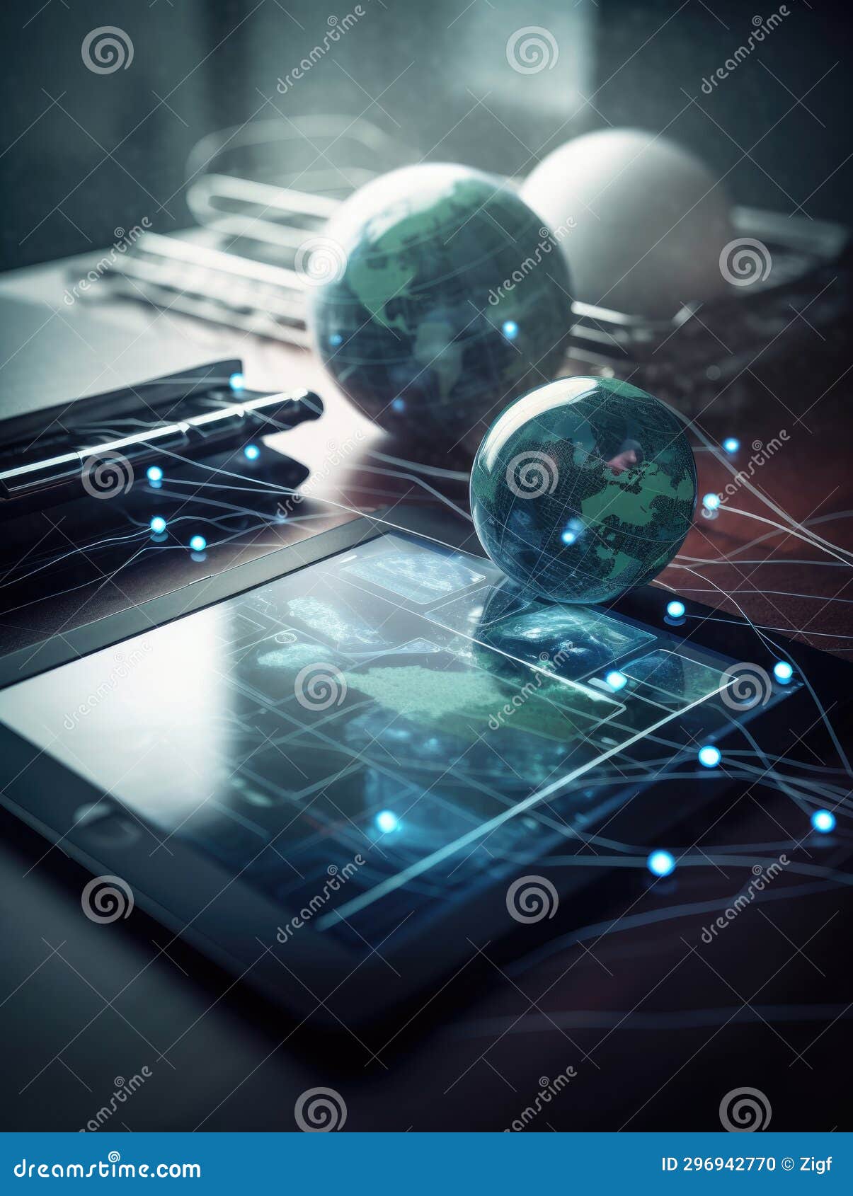 Tablet Computer with a Globe Connected To it Stock Illustration ...