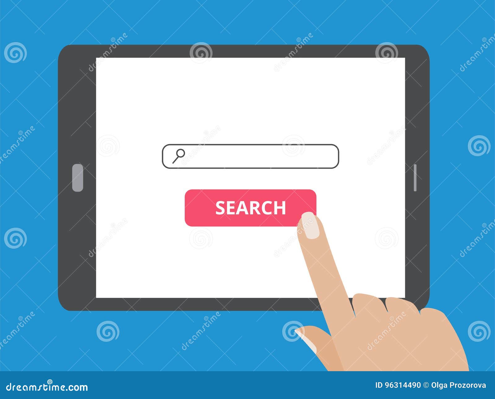 Tablet Computer with Hand Touching the Screen with Search Bar and ...