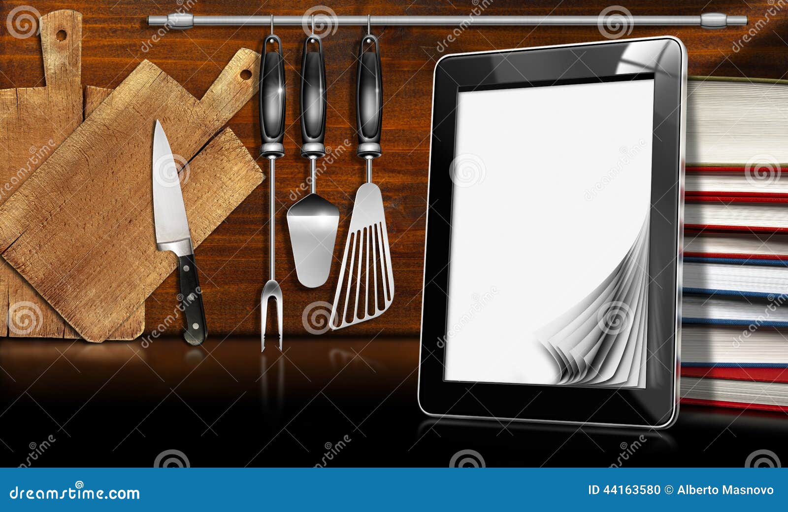 Tablet Computer in the Kitchen Stock Illustration - Illustration of ...
