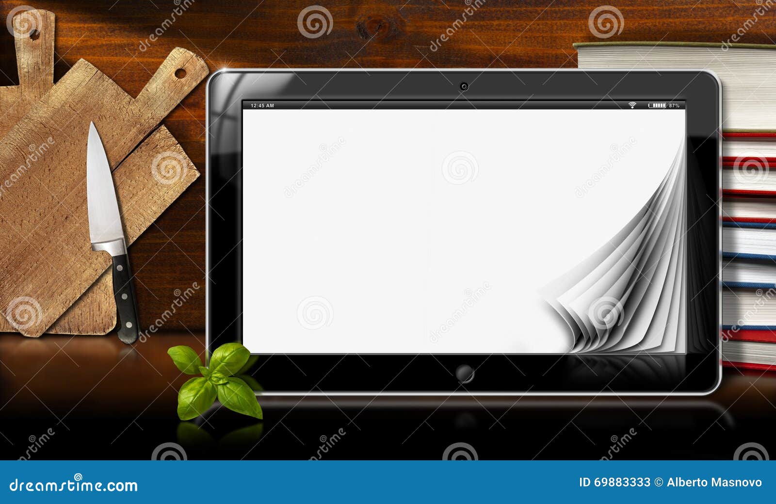 Tablet Computer in the Kitchen Stock Illustration - Illustration of ...