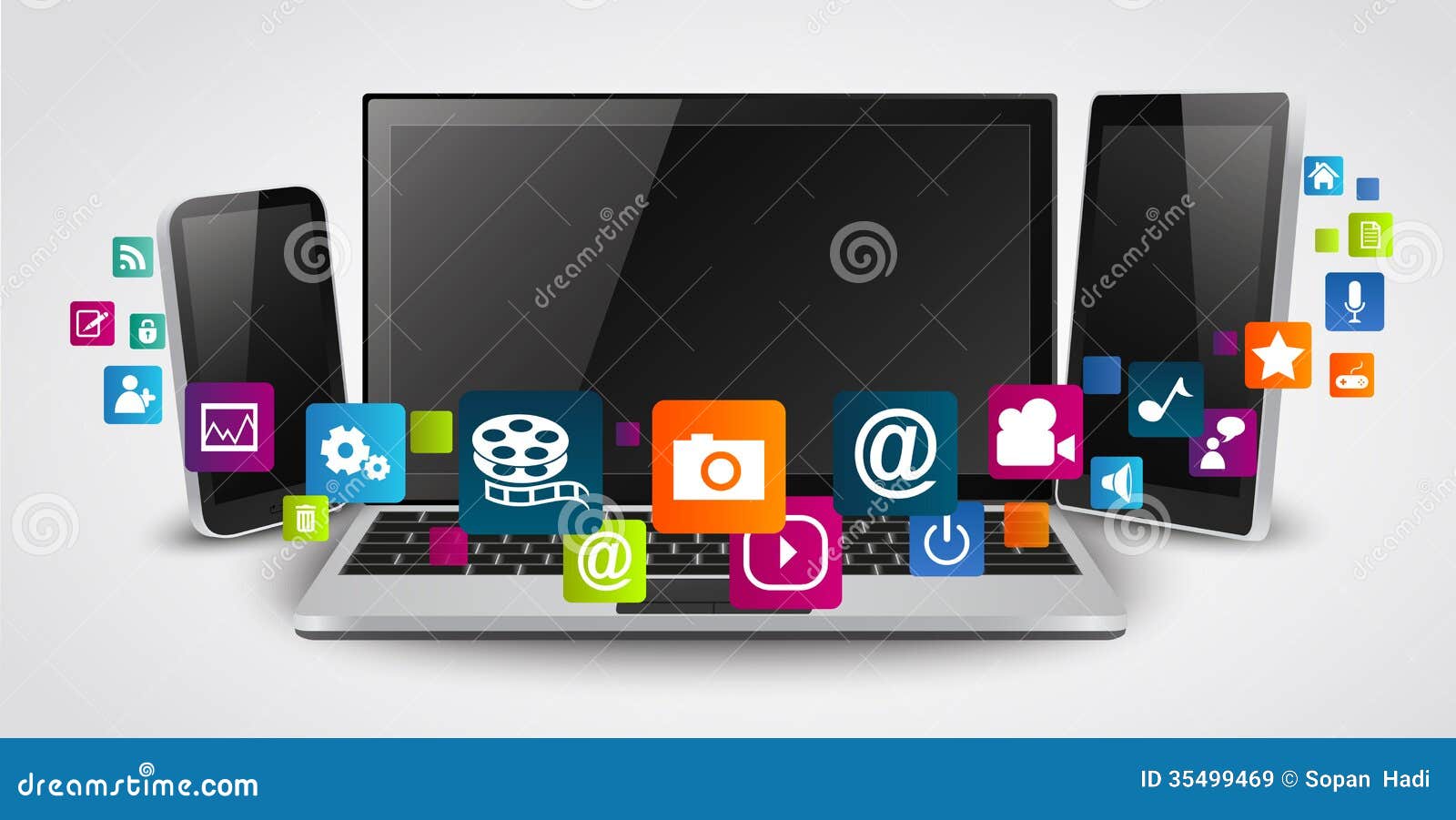 Tablet Computer and Mobile Phones with Colorful Application Icon Stock ...