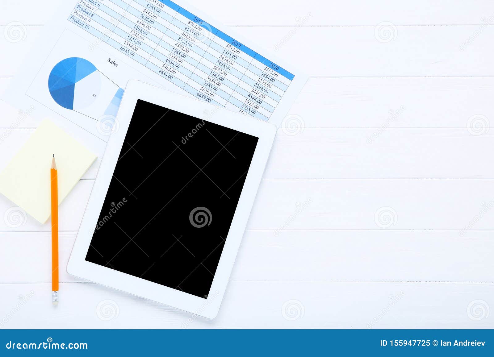 Tablet Computer and Papers with Graph and Charts Stock Image - Image of ...