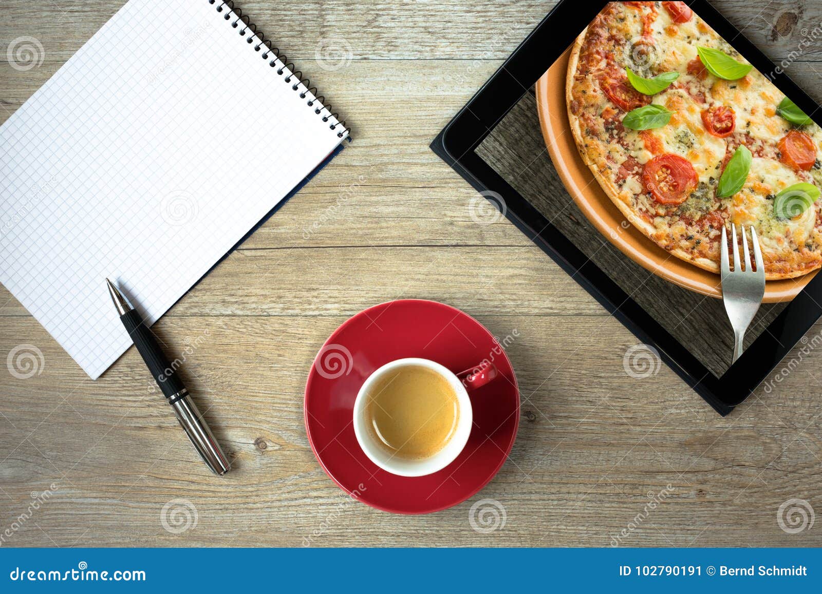 Tablet Computer with Picture of a Pizza with Tomatoes and Basil Stock ...