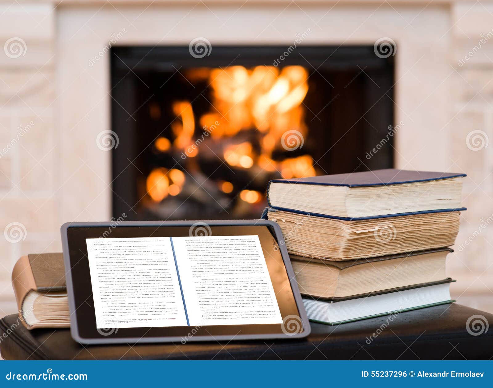 Pile Of Books On A Desk With Classroom Background Royalty-Free Stock ...