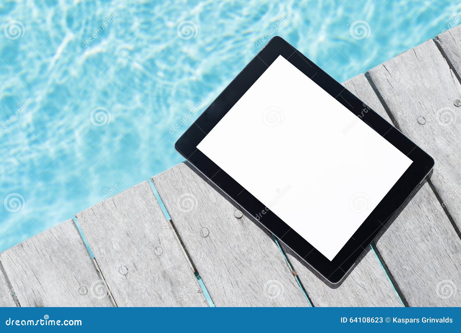 Tablet Computer by the Pool Stock Image - Image of network, device ...
