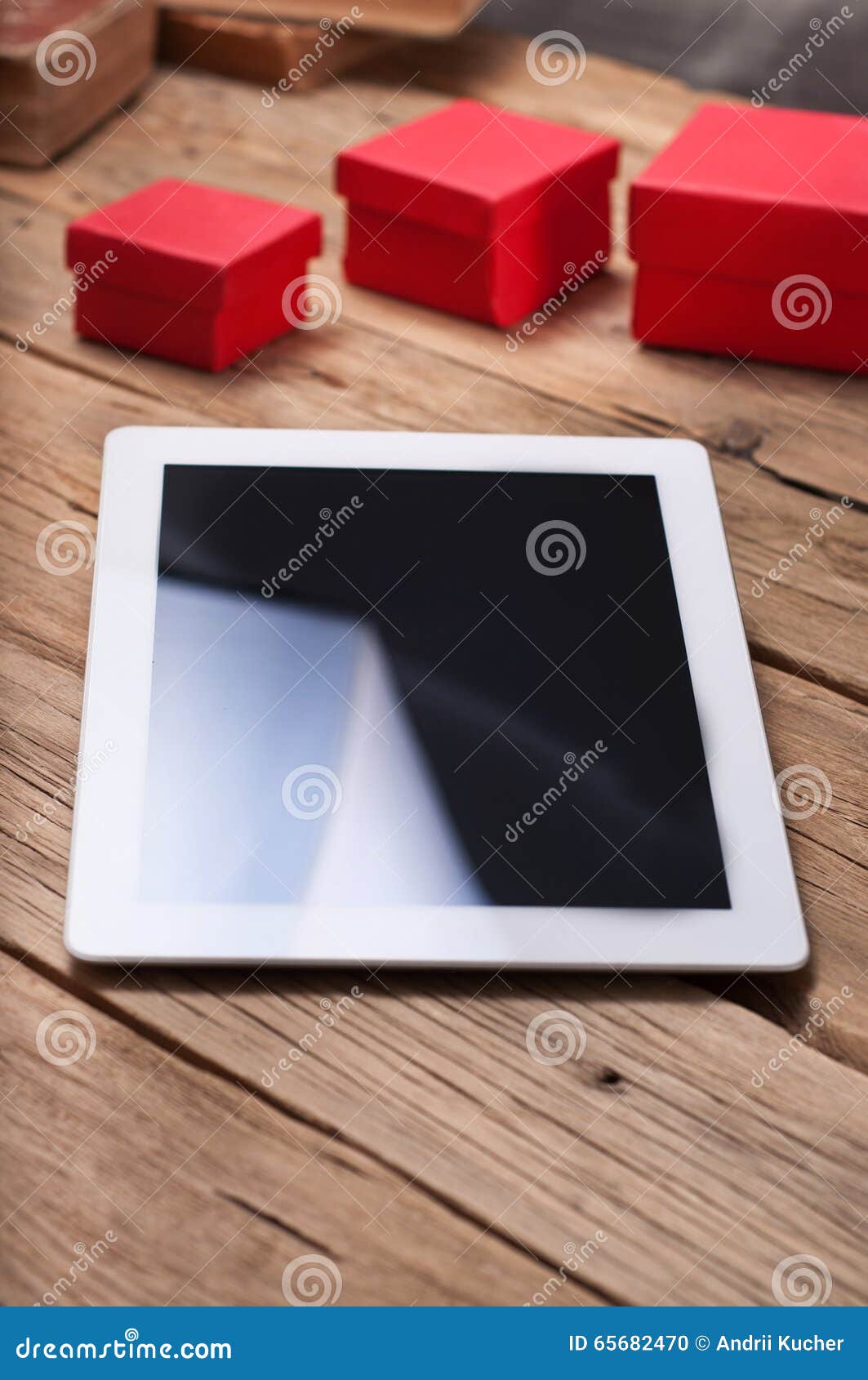 Tablet Computer with a Red Gift Box Stock Photo - Image of business ...