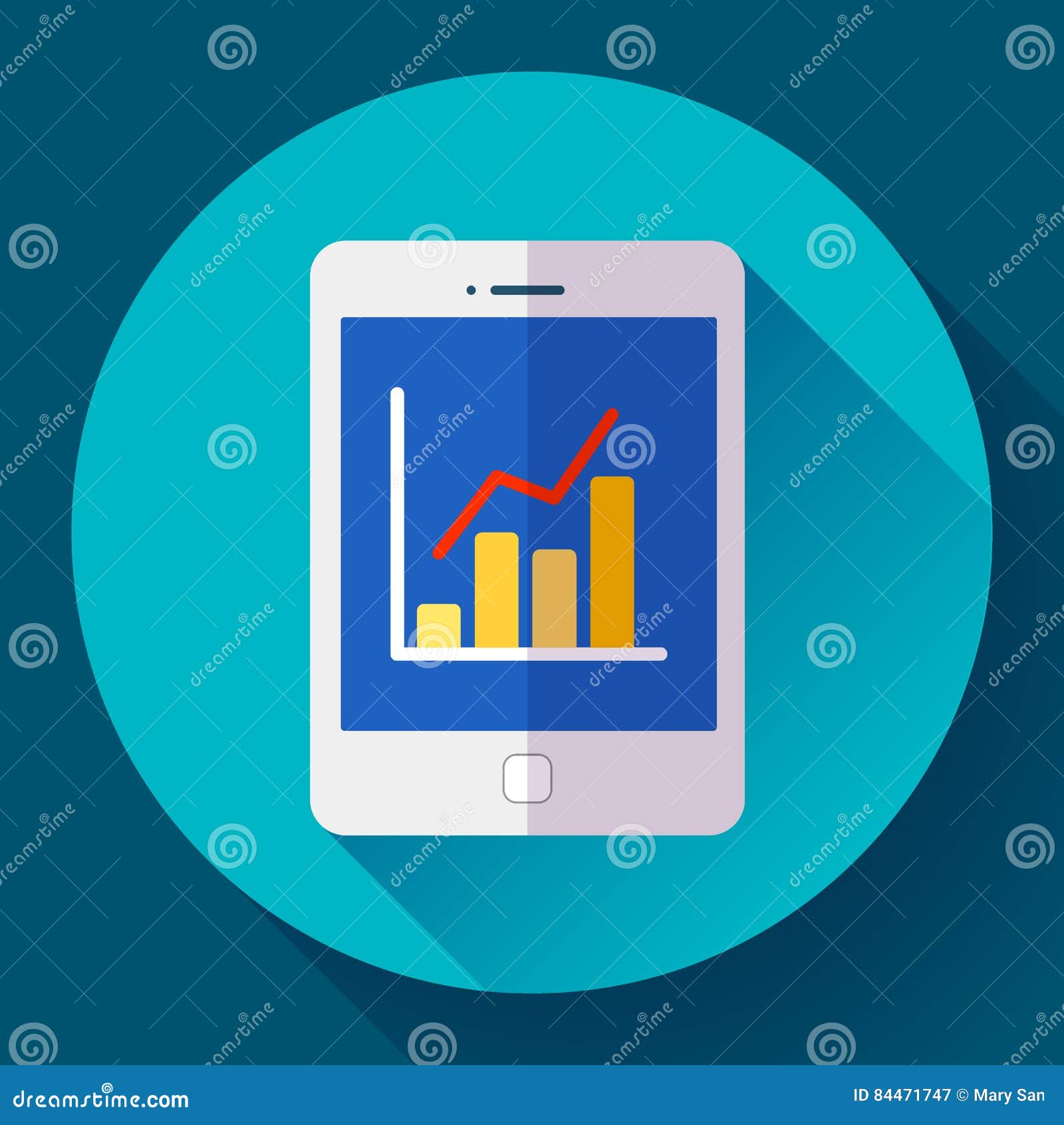 Tablet Computer Screen Icon with Diagram Vector Flat 2.0 Design Style ...