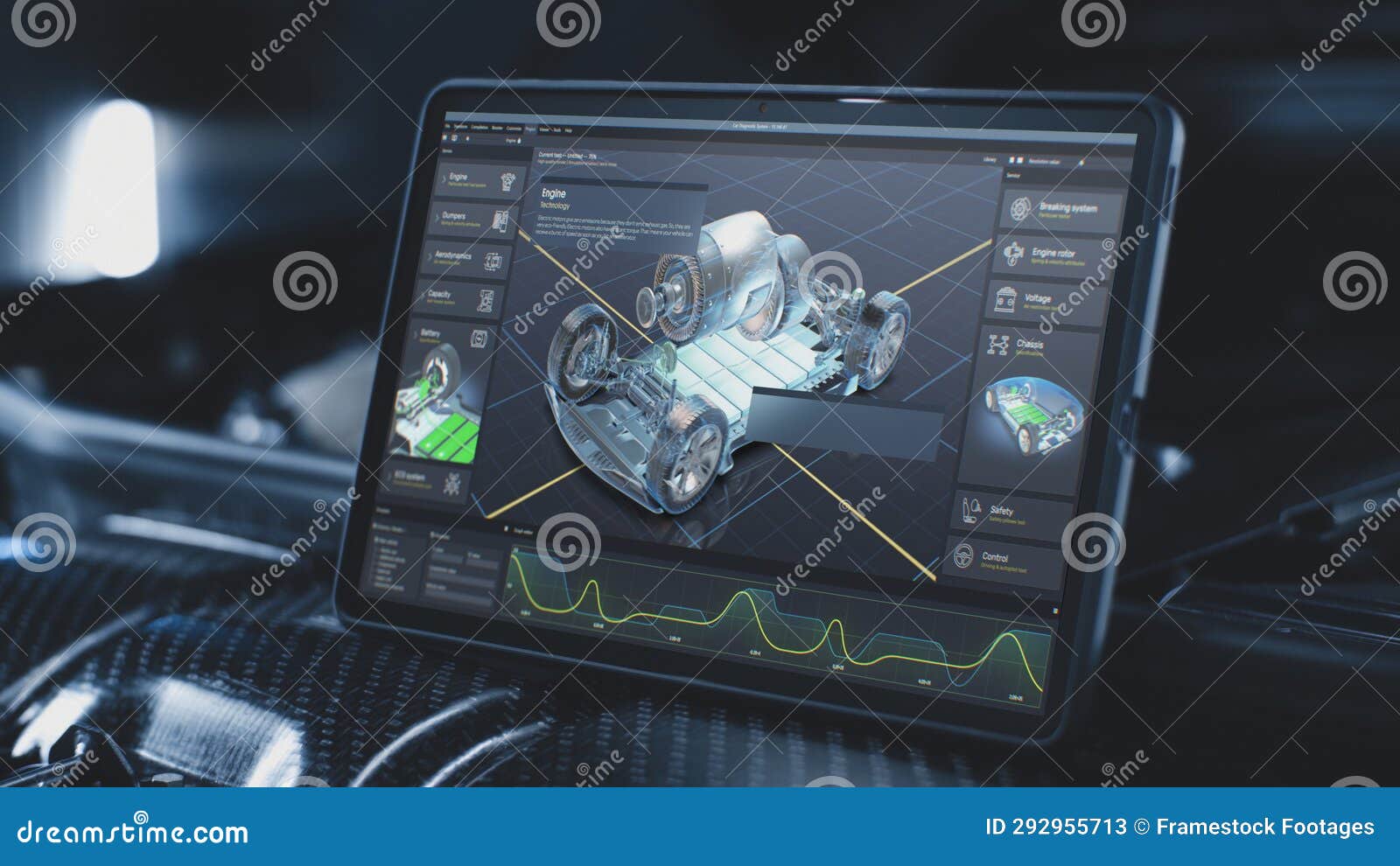 Tablet Computer Screen Shows 3D Render of Software for Car Developing ...