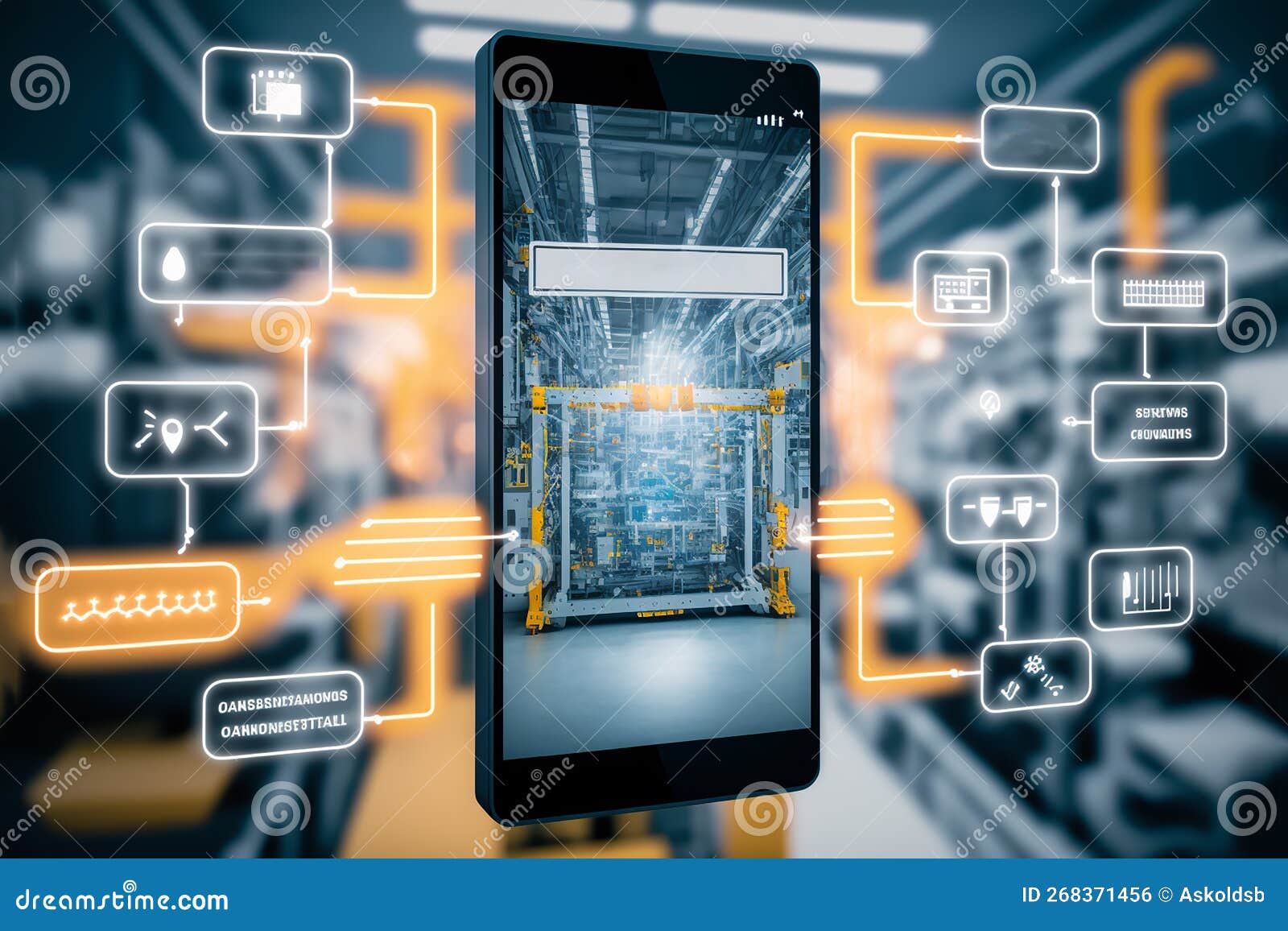 Smartphone with Software for Smart Factory Process Control, Industry 4. ...