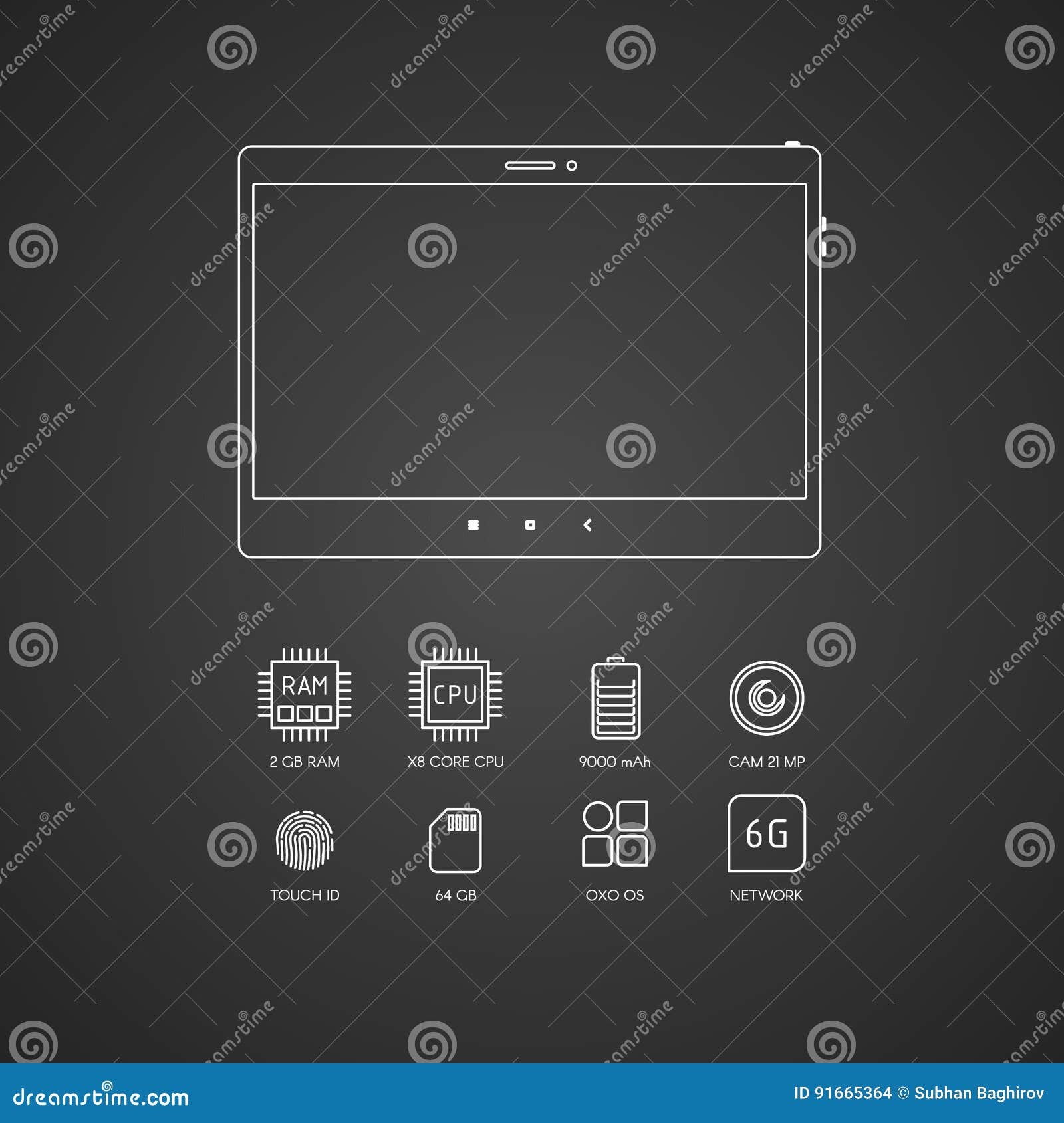 Tablet Computer Specifications with Flat Line Icons Stock Vector ...