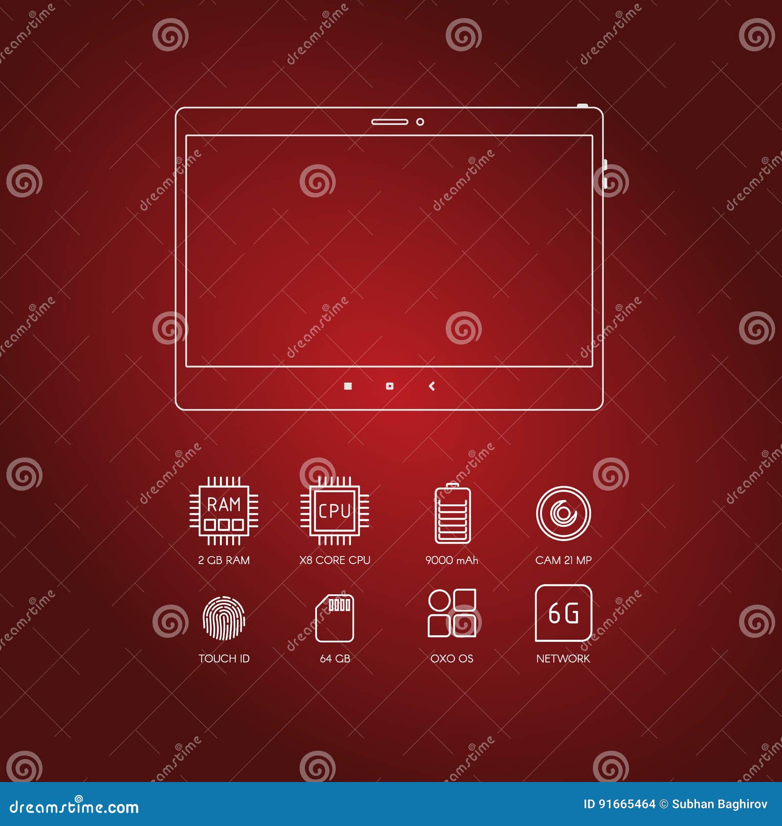Tablet Computer Specifications with Flat Line Icons Stock Vector ...