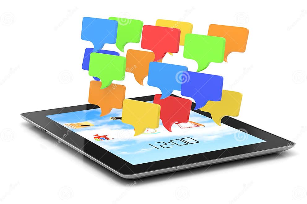 Tablet Computer and Speech Bubbles Stock Illustration - Illustration of ...