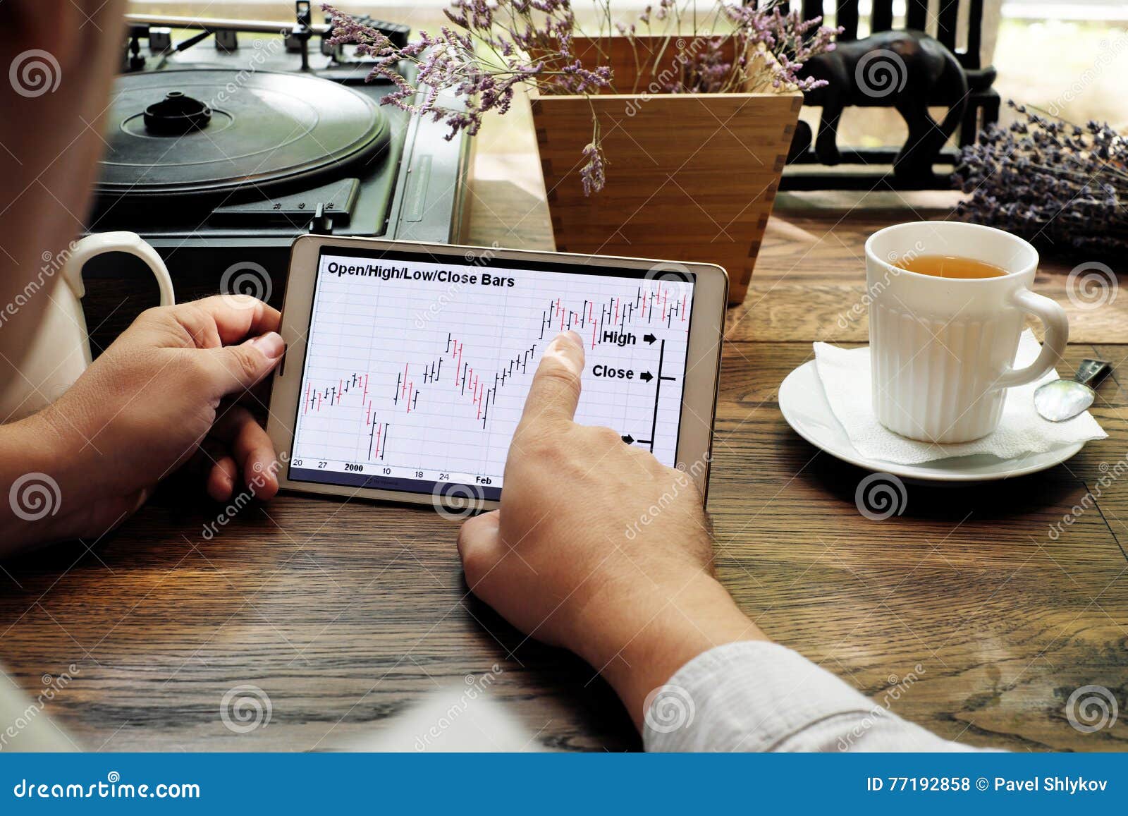 Tablet Computer with Stock Analytics and Abstract Graphs Stock Photo ...