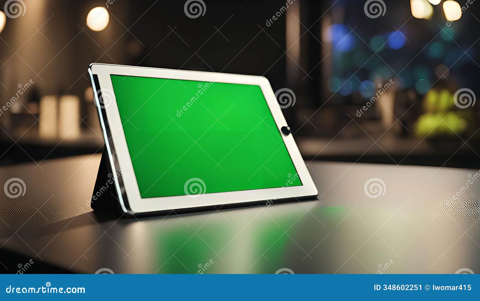 Tablet Computer on a Table with a Green Screen Stock Illustration ...