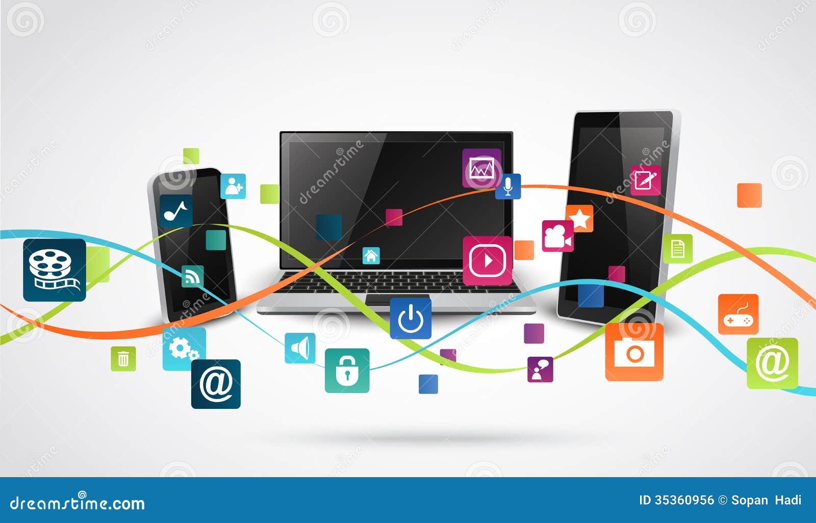 Tablet-Computer Und Handys Mit Bunter Anwendungsikone Vektor Abbildung ...