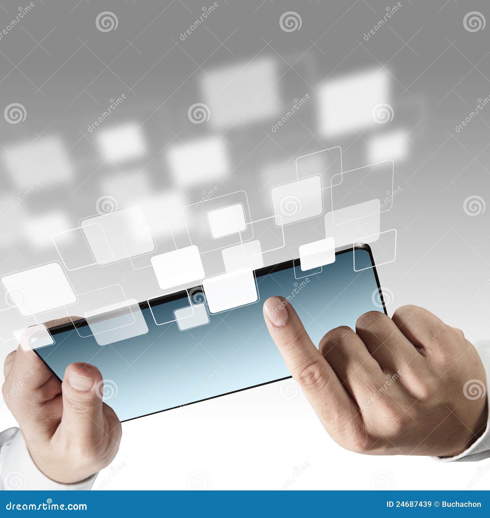 Tablet Computer and Virtual Icons Stock Image - Image of monitor ...